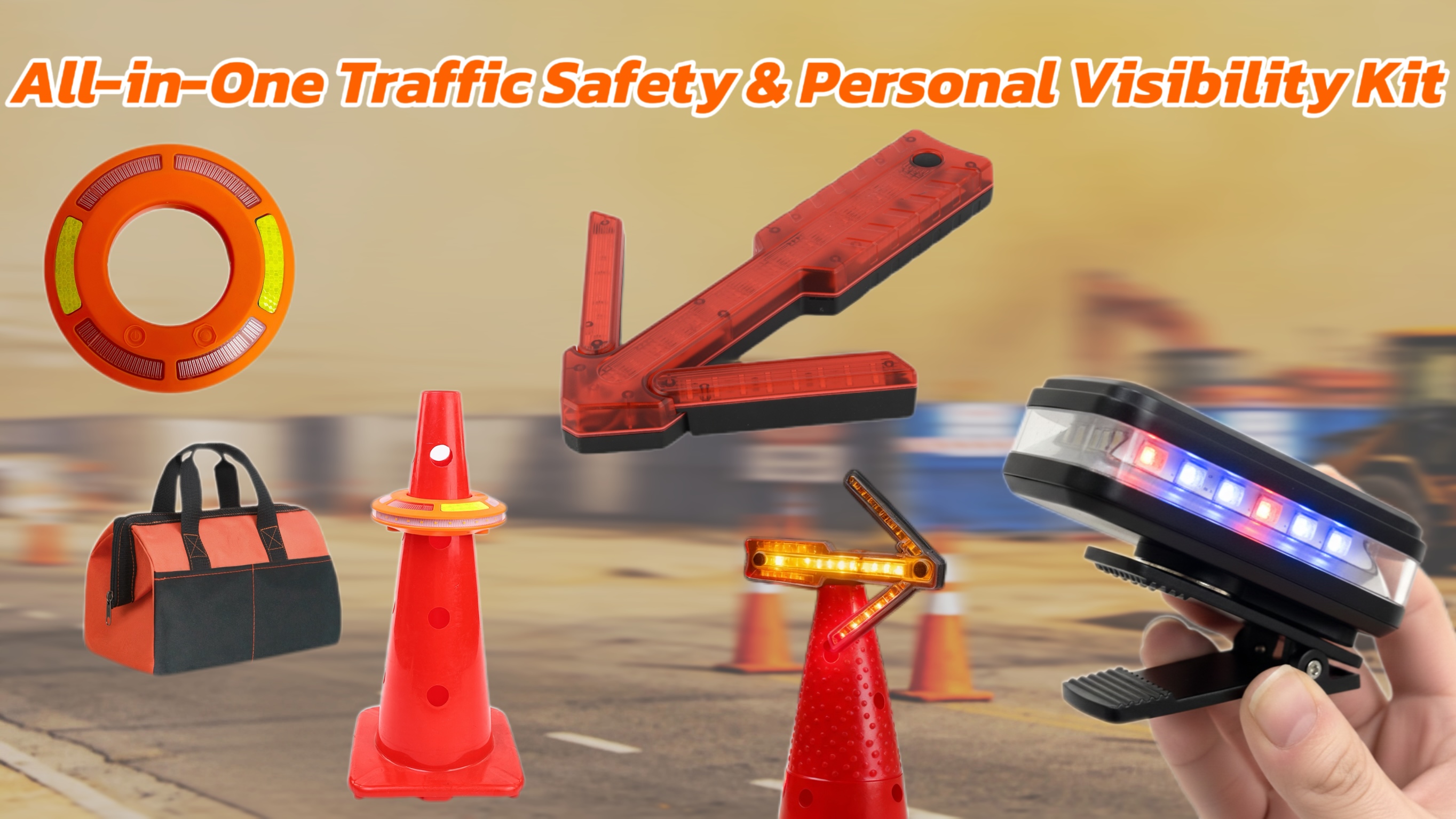 All-in-One Traffic Safety Lighting Kit for Roadside & Work Zones